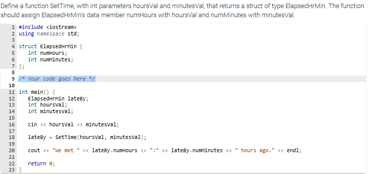 Solved efine a function SetTime, with int parameters | Chegg.com