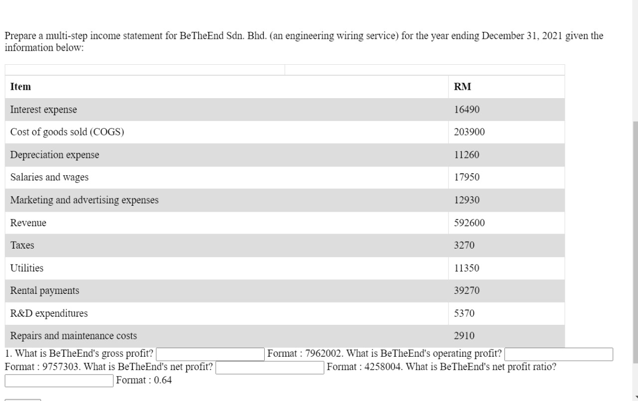 Solved Prepare a multi-step income statement for BeTheEnd | Chegg.com