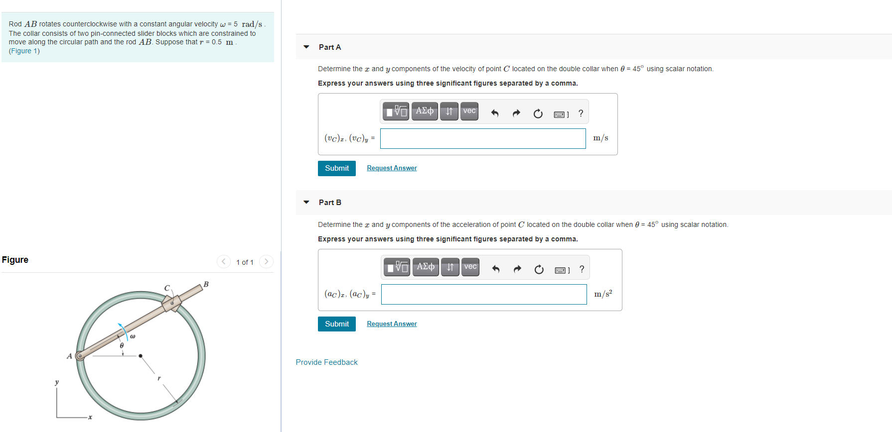 Solved Rod AB rotates counterclockwise with a constant | Chegg.com