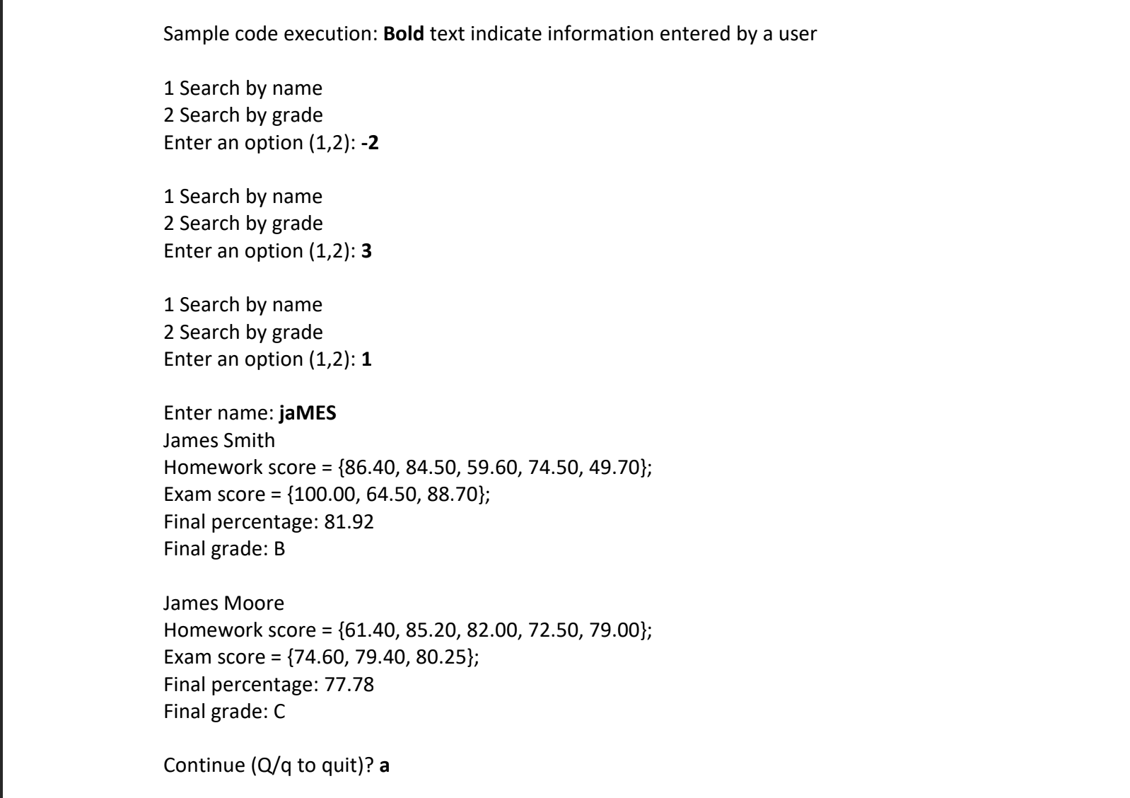 Solved Sample code execution: Bold text indicate information | Chegg.com