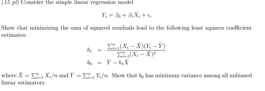 Solved (15 pt) Consider the simple linear regression model | Chegg.com