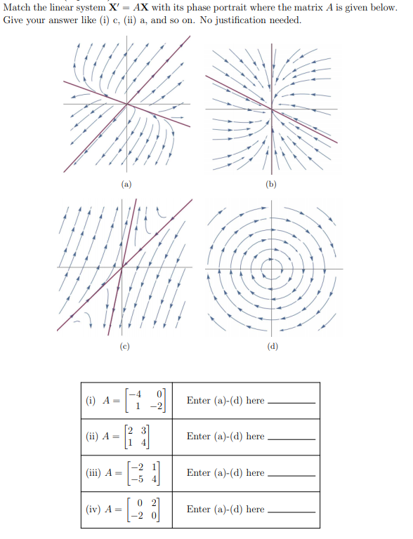 Solved Match the linear system X = AX with its phase | Chegg.com