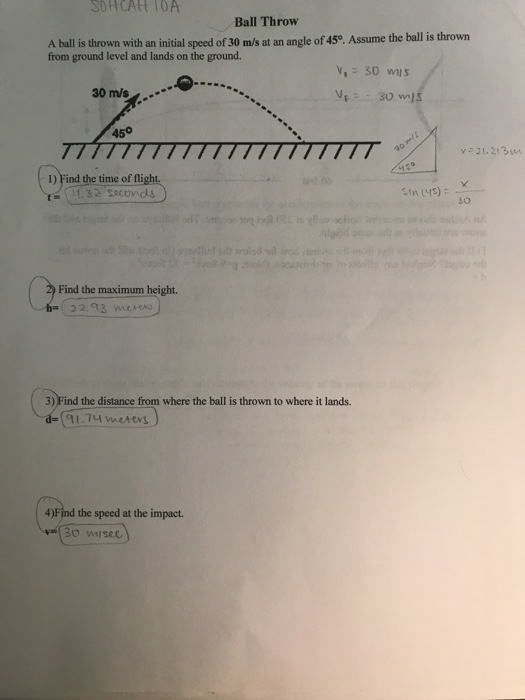 Solved SOHCAH IOA Ball Throw A ball is thrown with an | Chegg.com