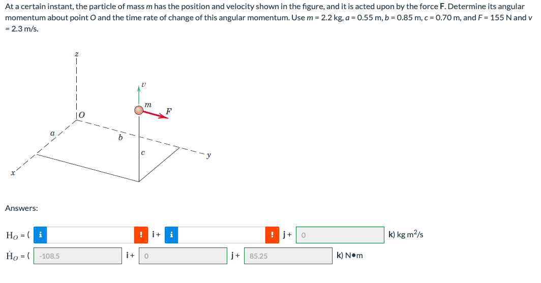 Solved At a certain instant, the particle of mass m has the | Chegg.com