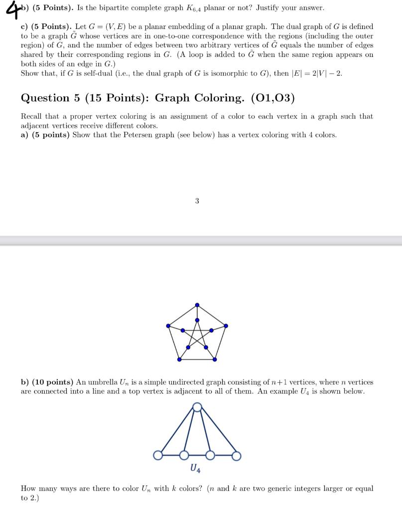 Solved b) (5 Points). Is the bipartite complete graph K6,4 | Chegg.com