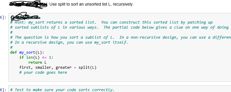 a ): Use split to sort an unsorted list L, | Chegg.com