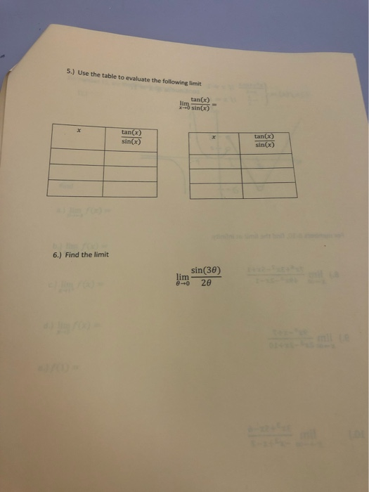 Solved 5.) Use the table to evaluate the following limit | Chegg.com