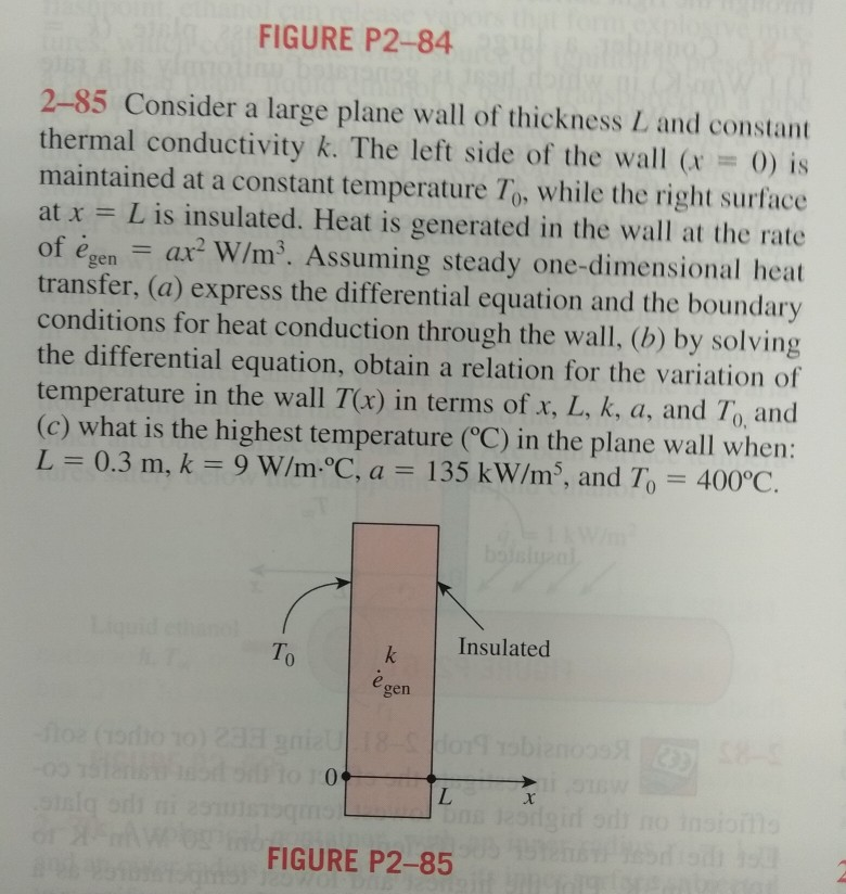 Solved FIGURE P2-84 2–85 Consider a large plane wall of | Chegg.com