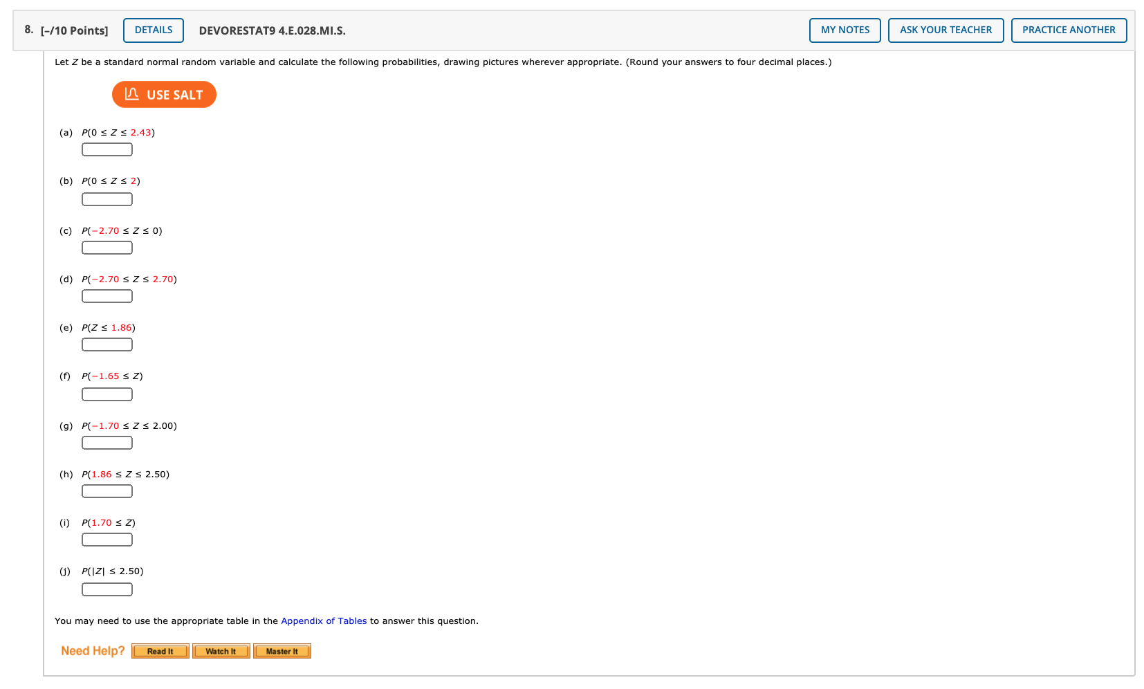 Solved 8. [-/10 Points) DETAILS DEVORESTAT9 4.E.028.MI.S. MY | Chegg.com