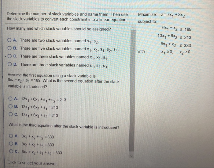 Solved Determine the number of slack variables and name | Chegg.com
