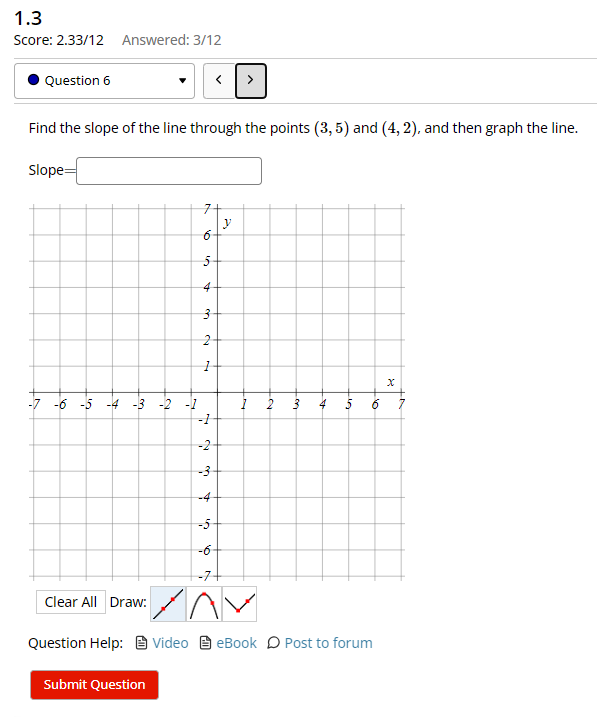 Solved 1.3Score: 2.33/12Answered: 3/12Find the slope of the | Chegg.com