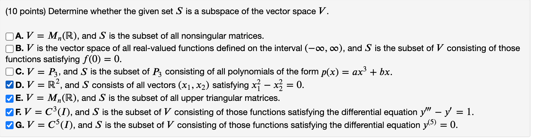 Solved (10 points) Determine whether the given set S is a | Chegg.com