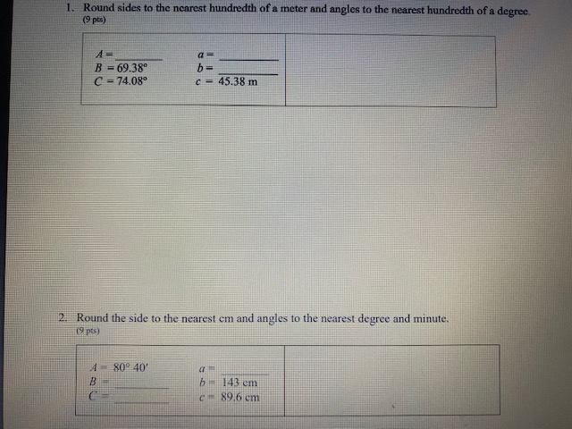 Solved 1. Round sides to the nearest hundredth of a meter | Chegg.com
