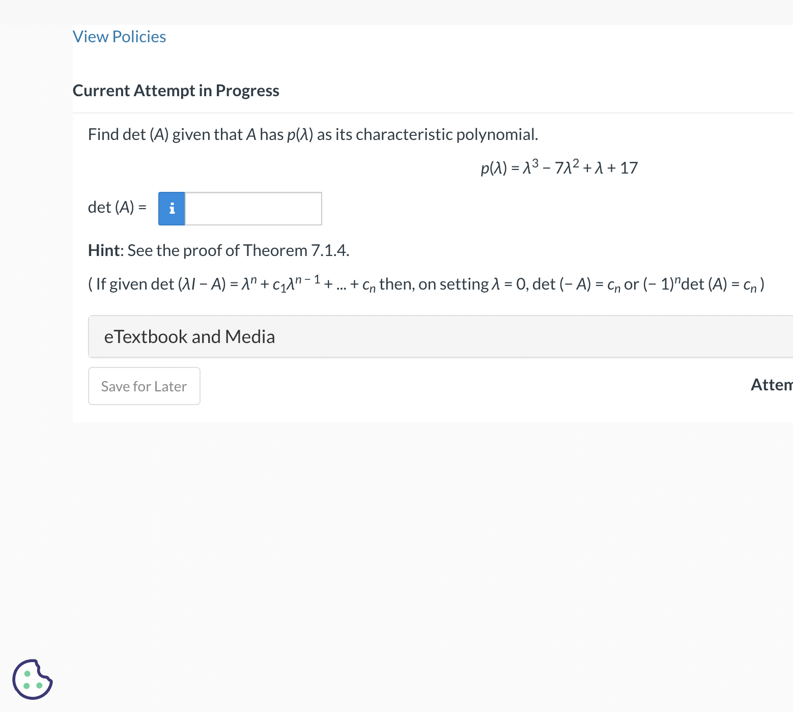 Solved Current Attempt in ProgressFind det (A) ﻿given that A | Chegg.com