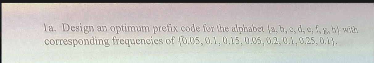 Solved 1a. Design an optimum prefix code for the alphabet | Chegg.com