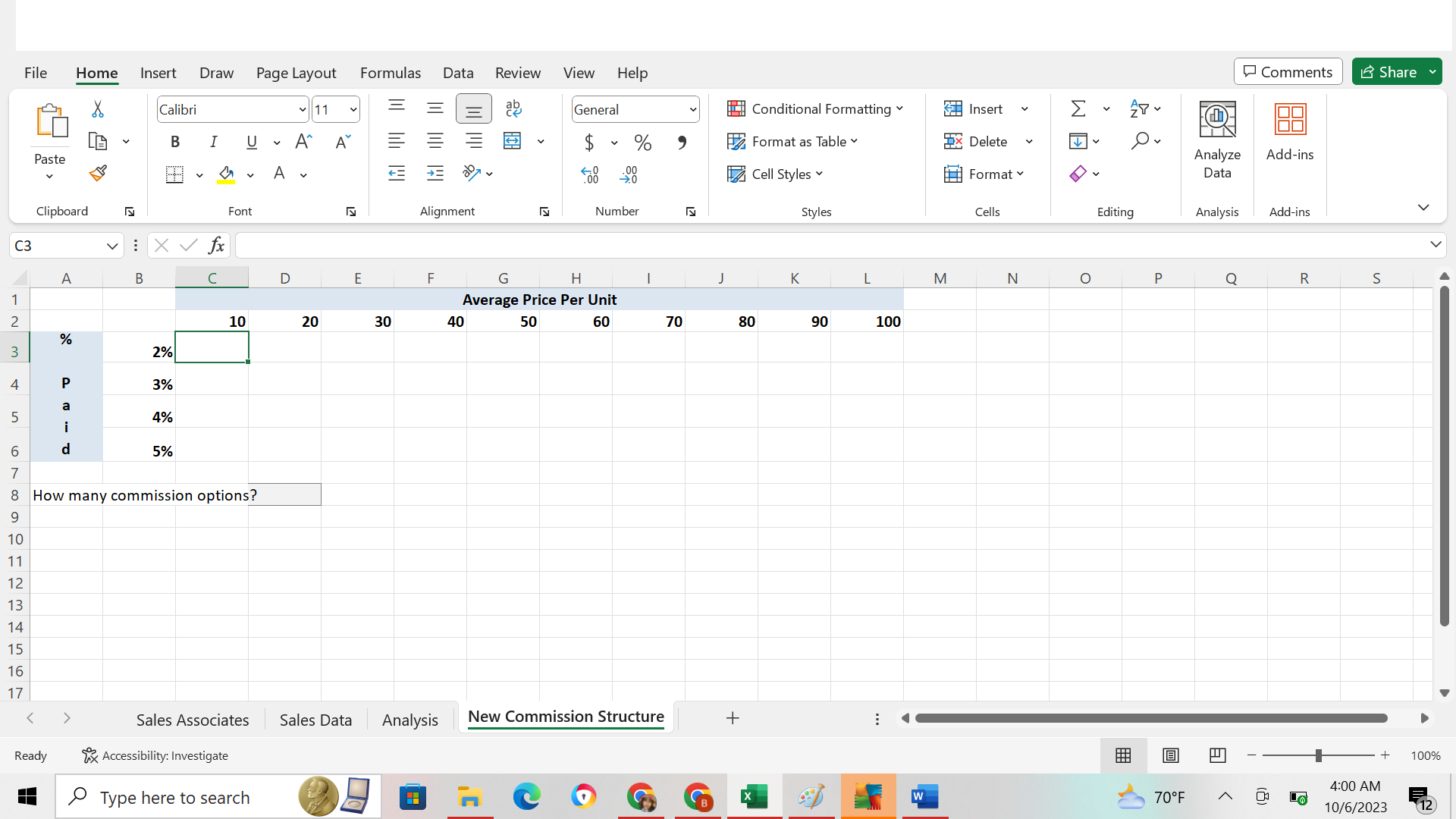 On the Analysis sheet, calculate average, minimum, | Chegg.com