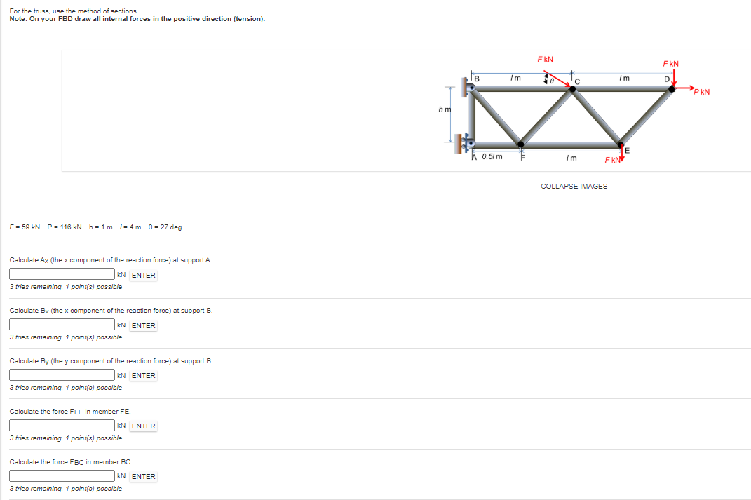 Solved For the truss, use the method of sections Note: On | Chegg.com