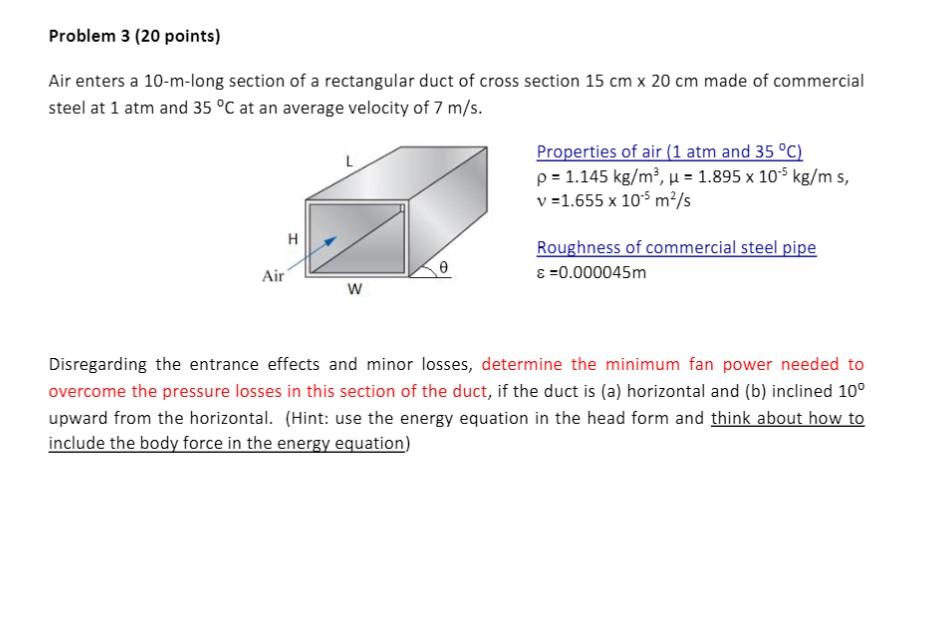 Solved Air enters a 10-m-long section of a rectangular duct | Chegg.com