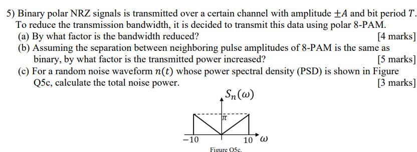 5 Binary Polar Nrz Signals Is Transmitted Over A 