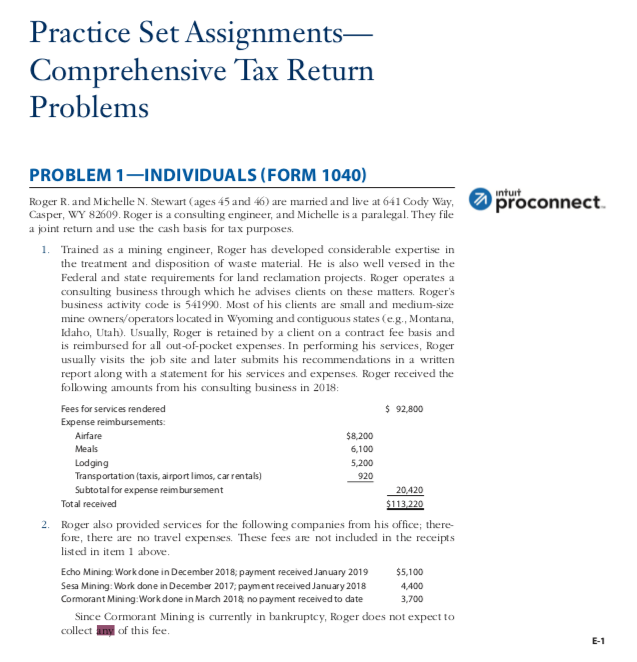 Set Assignments- Comprehensive Tax Return Problems | Chegg.com