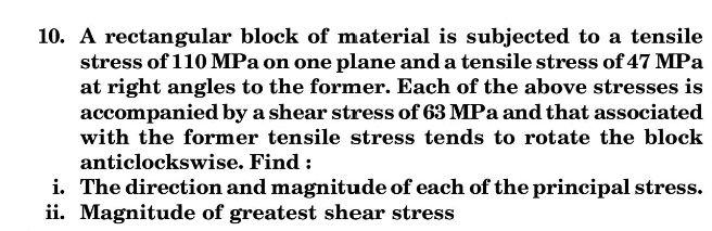 Solved 10. A rectangular block of material is subjected to a | Chegg.com