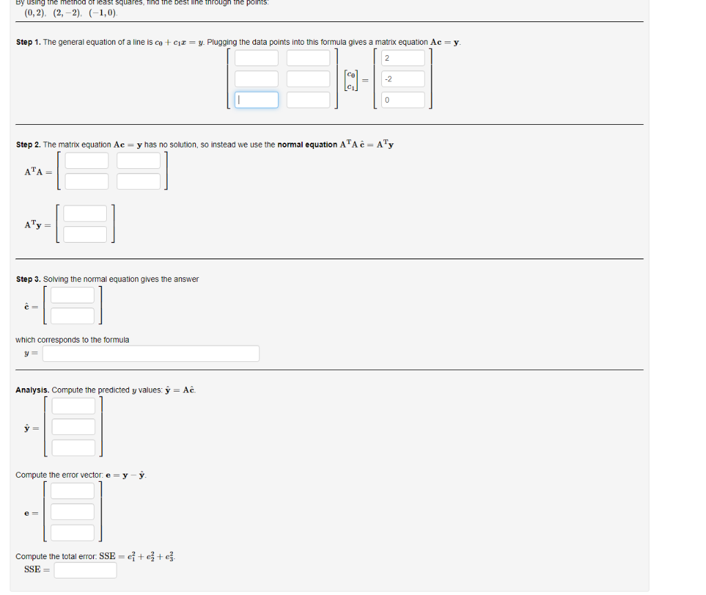 Solved squares, find the best line through the points (0,2). | Chegg.com