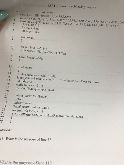 Solved PART V -Given the following Program Instruction Line | Chegg.com