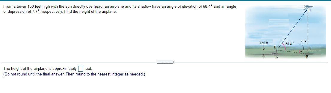 Solved From a tower 160 feet high with the sun directly | Chegg.com