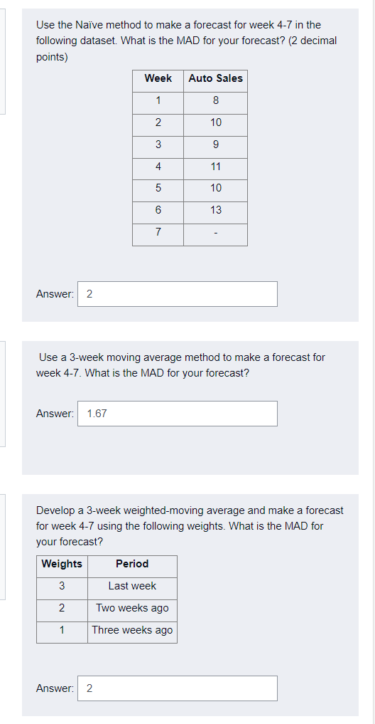 Solved Use the Naïve method to make a forecast for week 4−7 | Chegg.com