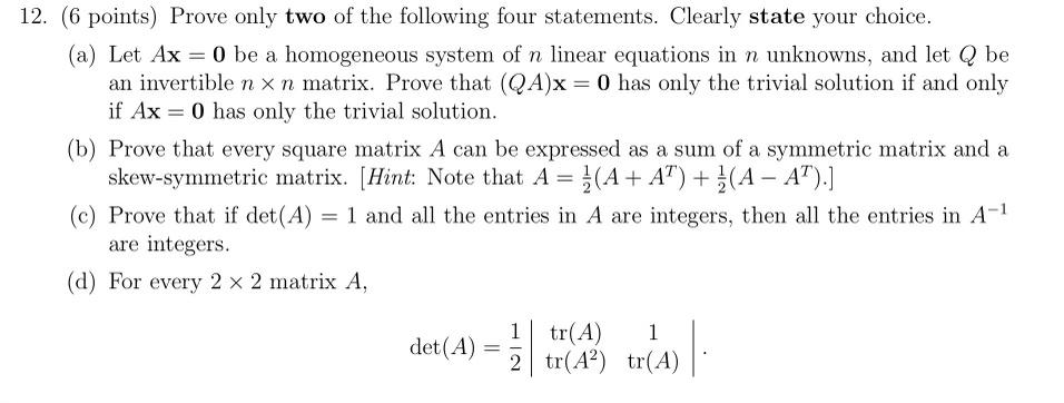Solved 12. (6 points) Prove only two of the following four | Chegg.com
