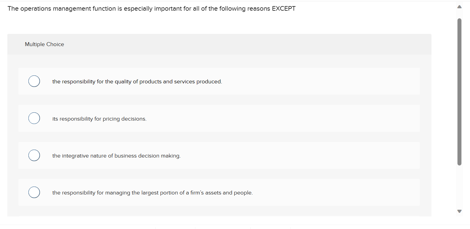 Solved The operations management function is especially | Chegg.com