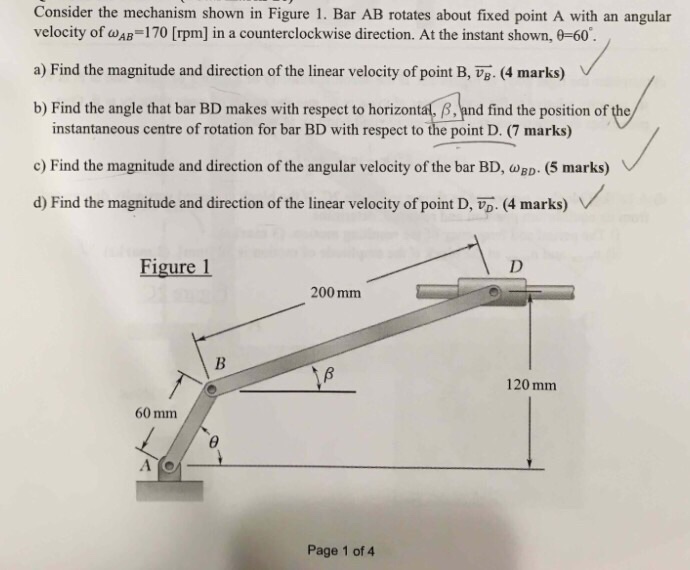 Solved Consider the mechanism shown in Figure 1. Bar AB | Chegg.com