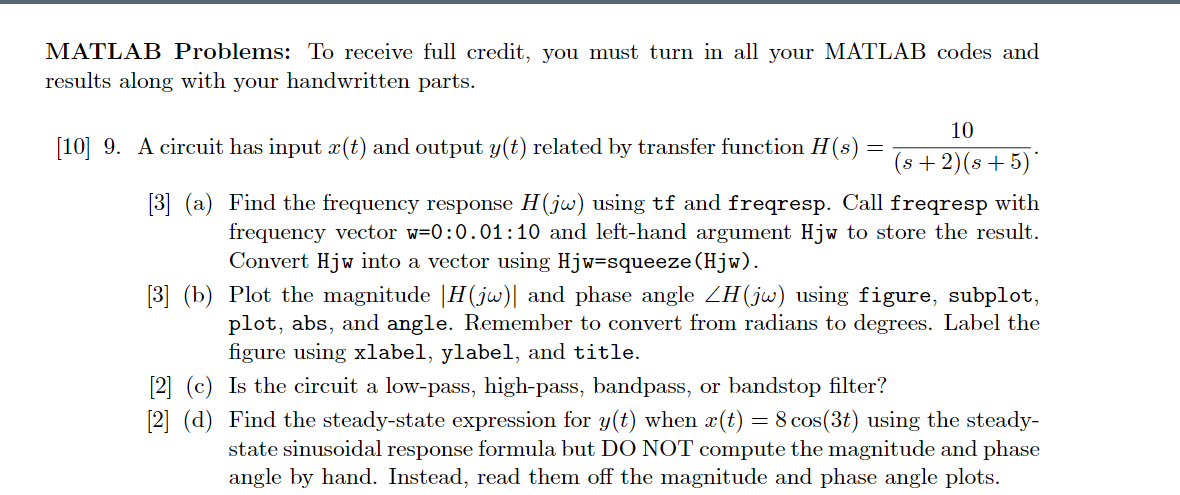 Solved MATLAB Problems: To receive full credit, you must | Chegg.com