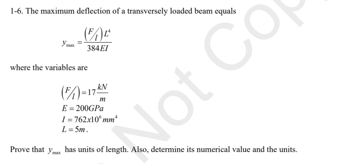 1-6. The maximum deflection of a transversely loaded | Chegg.com