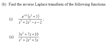 Solved (b) Find the inverse Laplace transform of the | Chegg.com