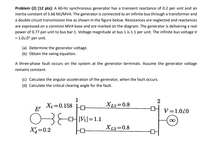 Solved Problem (2) (12 pts]: A 60-Hz synchronous generator | Chegg.com