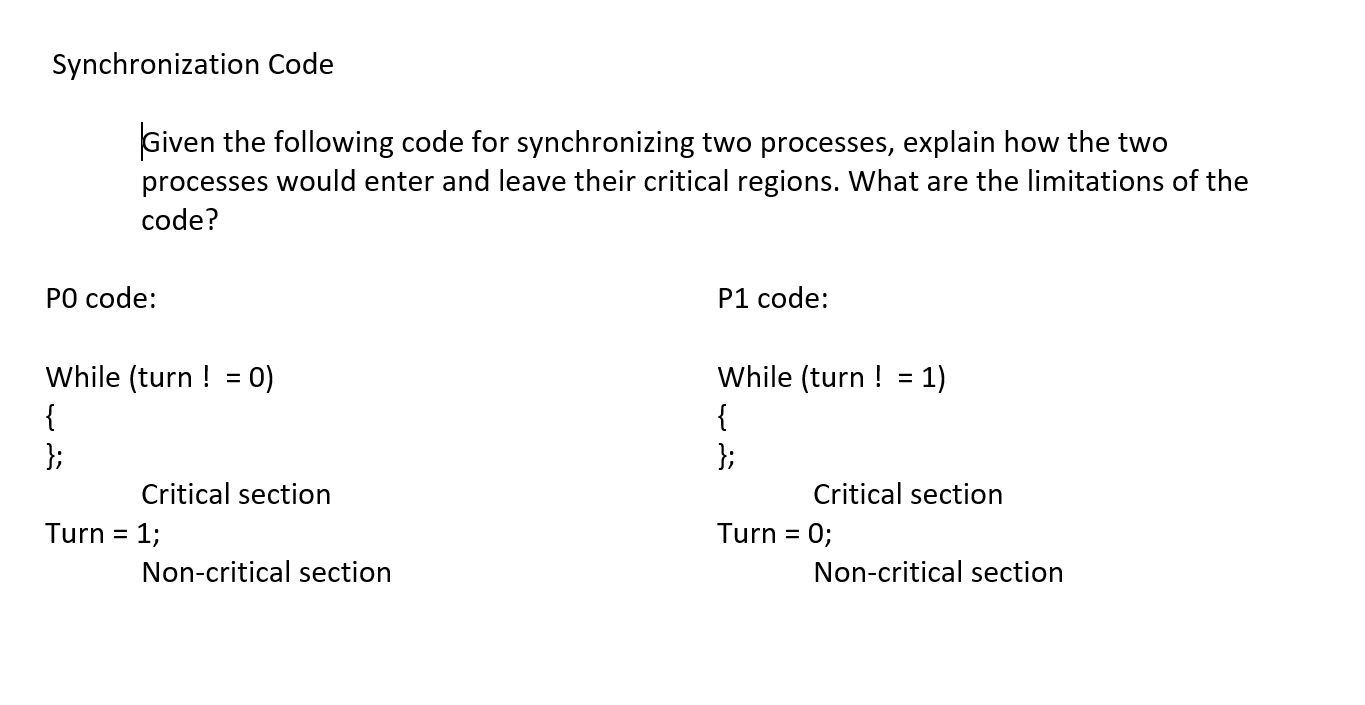 Solved Synchronization Code Given The Following Code For