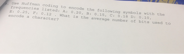 Solved Use Huffman coding to encode the following symbols | Chegg.com