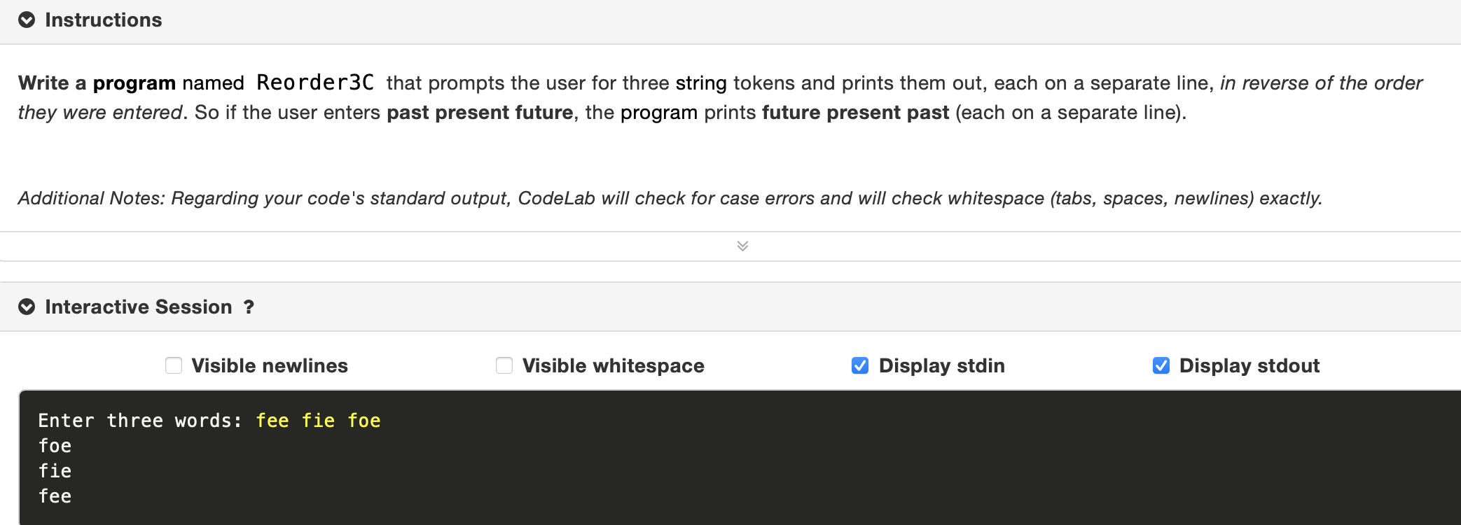 Solved Write a program named Reorder3C that prompts the user | Chegg.com