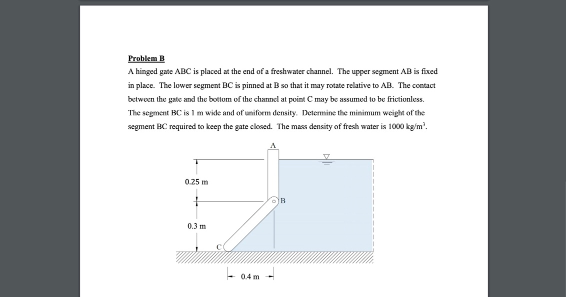 Solved Problem B A hinged gate ABC is placed at the end of a | Chegg.com