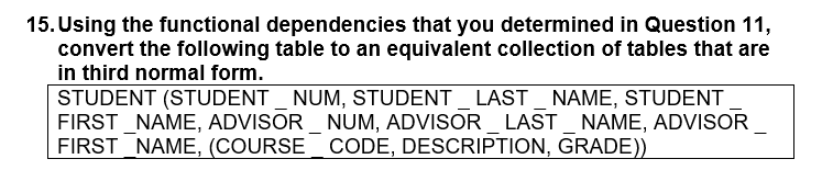 Solved 15. Using the functional dependencies that you | Chegg.com