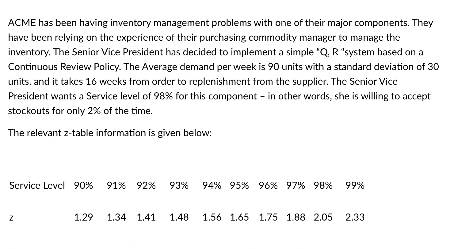 Solved ACME has been having inventory management problems | Chegg.com