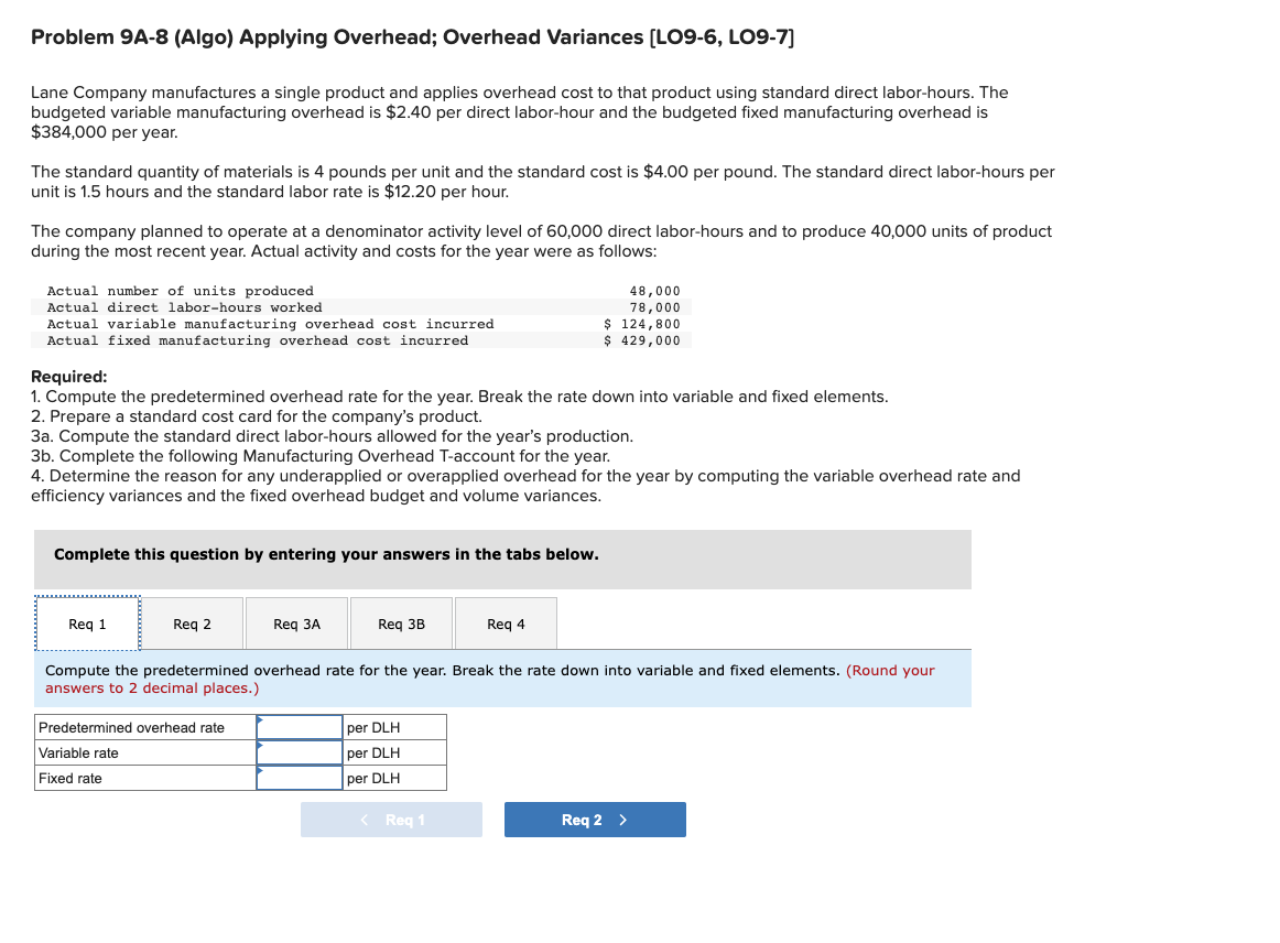 Solved Problem 9A-8 (Algo) Applying Overhead; Overhead | Chegg.com