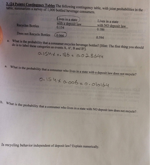 Solved 3.(24 Points) Contingency Tables The following | Chegg.com