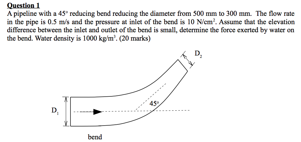 Solved Question 1 A pipeline with a 45o reducing bend | Chegg.com