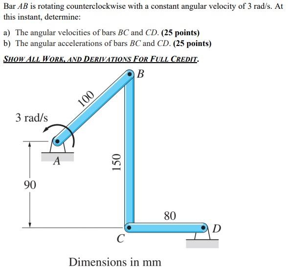 Solved Bar AB is rotating counterclockwise with a constant | Chegg.com