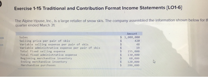 Solved Exercise 1-15 Traditional and Contribution Format | Chegg.com
