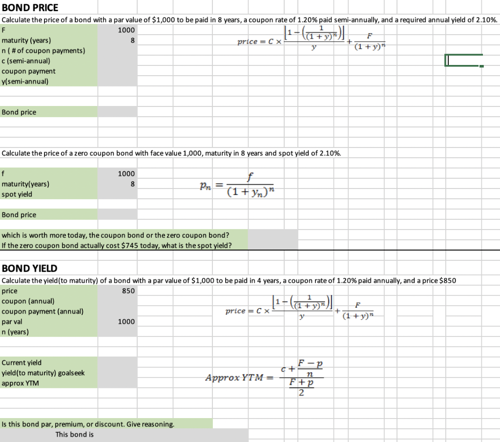 Solved [1-((1+y)+7)] BOND PRICE Calculate the price of a | Chegg.com