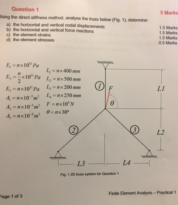 Solved Question 1 5 Marks Using the direct stiffness method, | Chegg.com