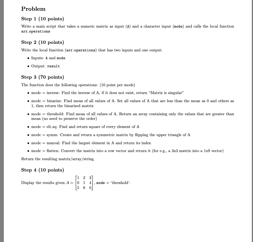 Problem Step 1 (10 points) Write a main script that | Chegg.com